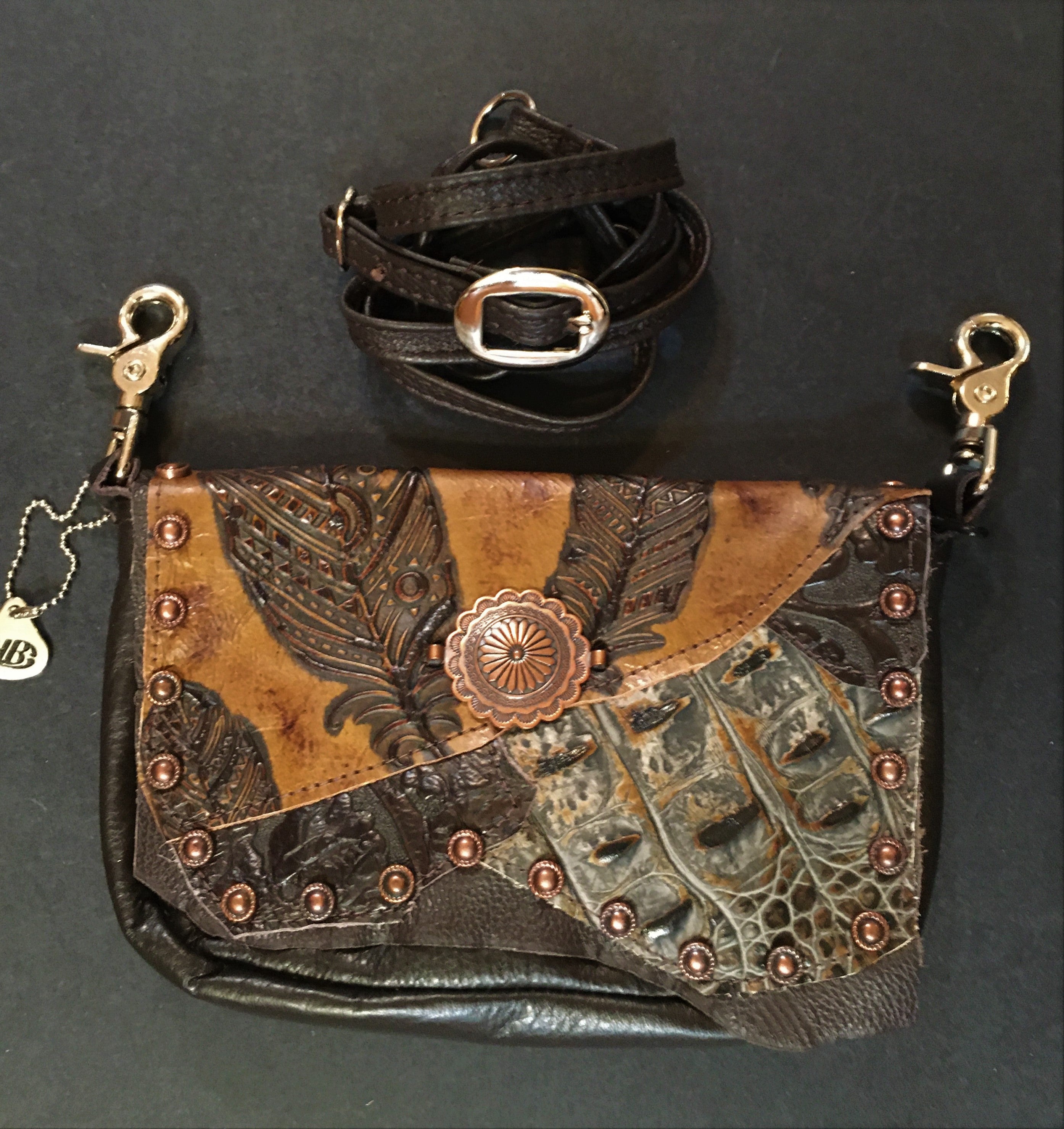 Kippys Western Pouch Belt Crossbody Bag Raw Stitch Pattern Turquoise M ...