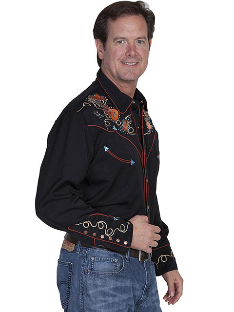 Vintage Inspired Western Shirt: Scully Men's Boots & Guitars - OutWest Shop